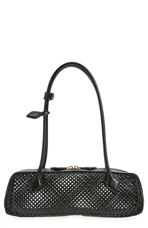 Alaïa Le Teckel East/west Woven Leather Shoulder Bag - Noir