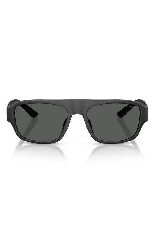 Emporio Armani Rectangle Sunglasses - Rubberized Matte Black/grey