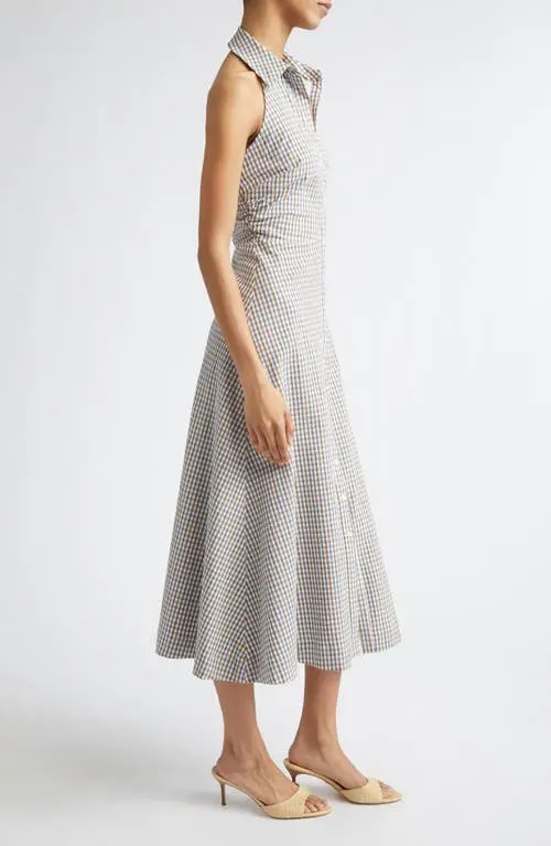 Veronica Beard Mackey Gingham Stretch Cotton Halter Shirtdress - Acorn Multi