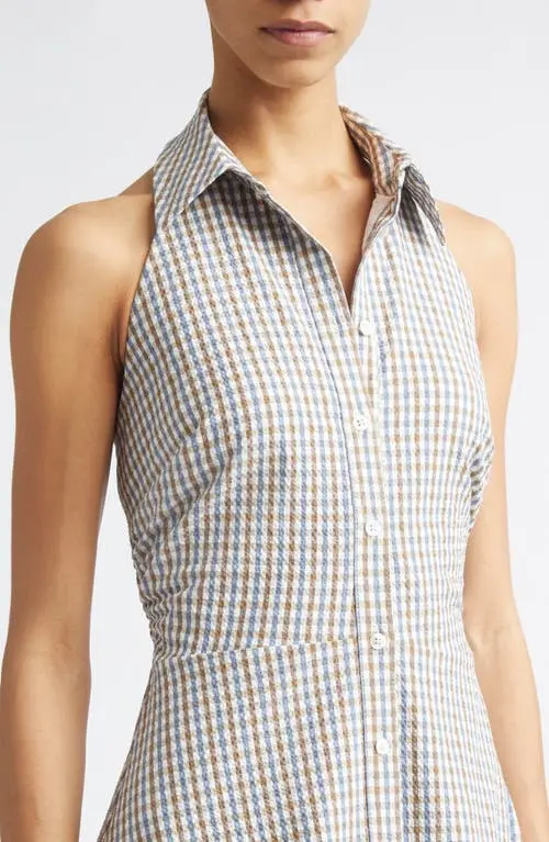 Veronica Beard Mackey Gingham Stretch Cotton Halter Shirtdress - Acorn Multi