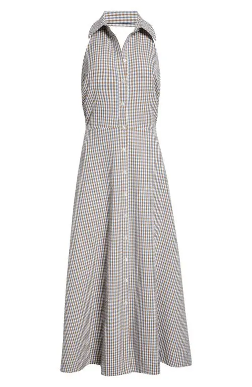 Veronica Beard Mackey Gingham Stretch Cotton Halter Shirtdress - Acorn Multi