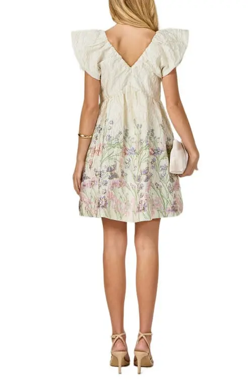 Endless Rose Metallic Floral Jacquard Minidress With Bow Detail