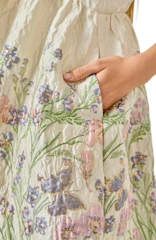 Endless Rose Metallic Floral Jacquard Minidress With Bow Detail