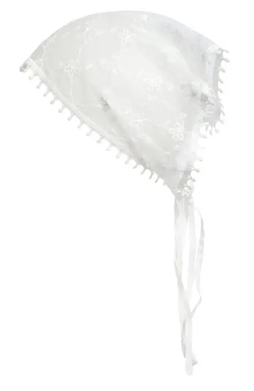 NATASHA Floral Embroidered Lace Headscarf - White