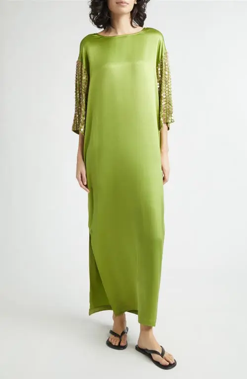 ZANKOV Jewel Neck Paillette Embellished Silk Satin Maxi Dress