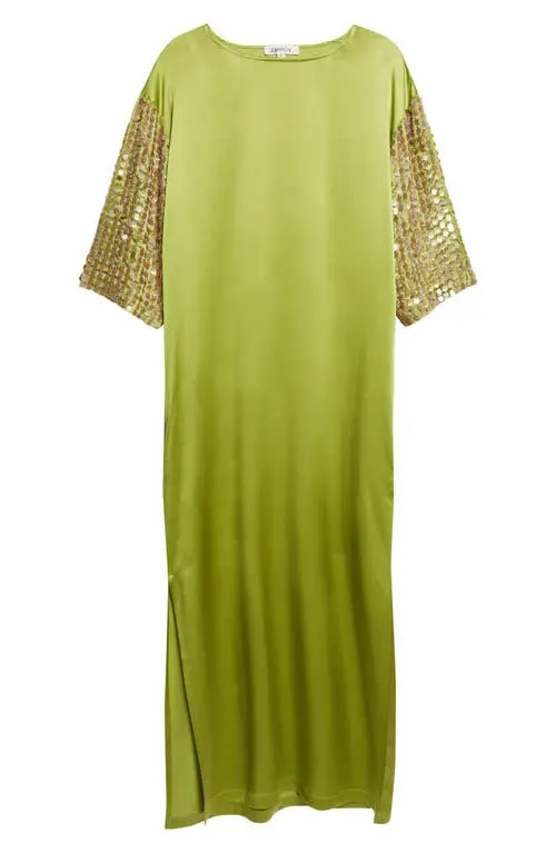 ZANKOV Jewel Neck Paillette Embellished Silk Satin Maxi Dress