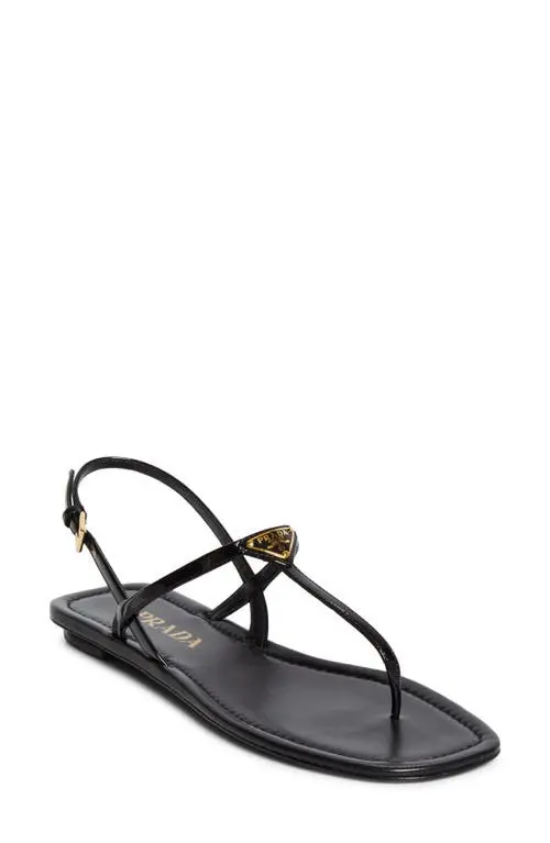 Prada Triangle Logo Patent Leather Sandals - Nero