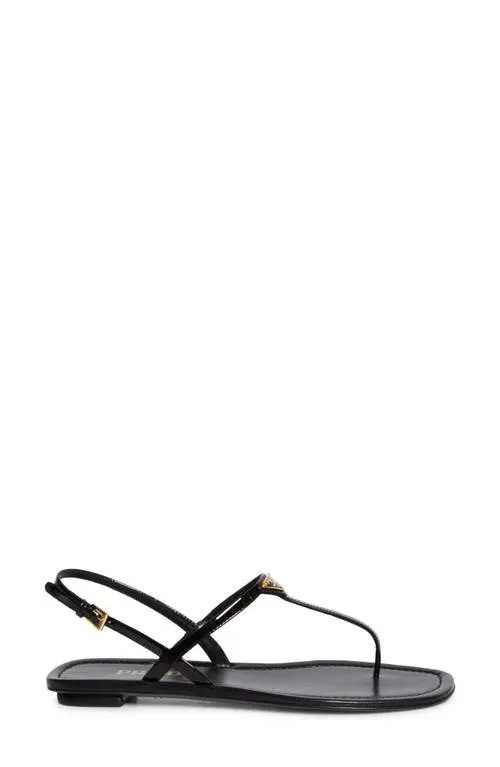 Prada Triangle Logo Patent Leather Sandals - Nero