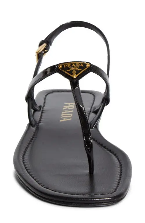 Prada Triangle Logo Patent Leather Sandals - Nero