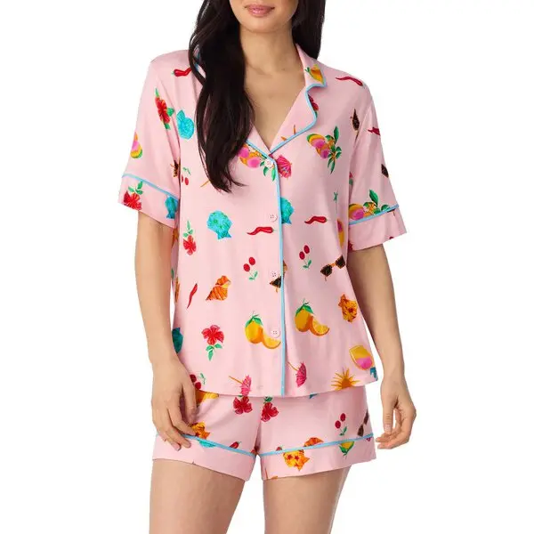 ROOM SERVICE Print Short Pajamas - Pink/novel