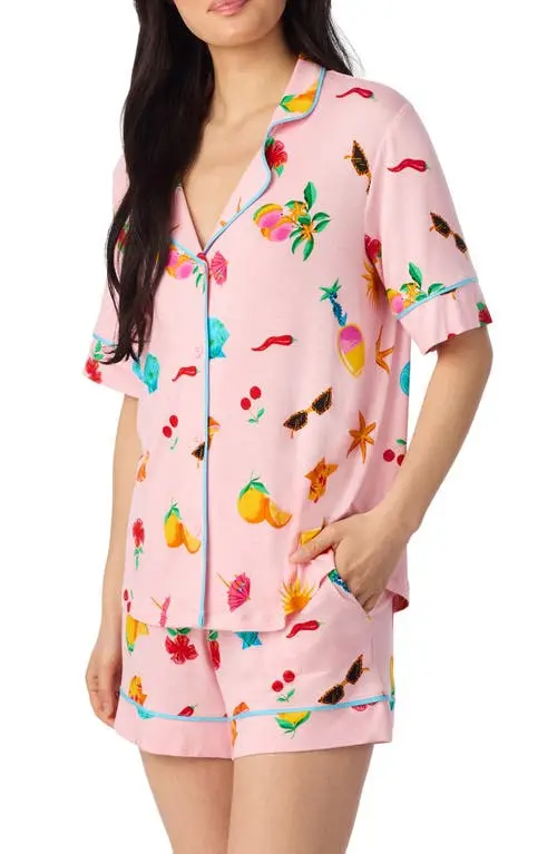 ROOM SERVICE Print Short Pajamas - Pink/novel