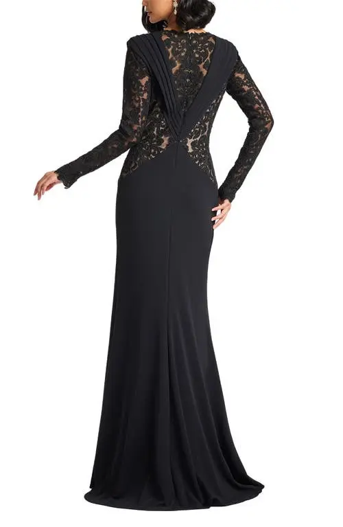 Tadashi Shoji Long Sleeve Lace And Crepe Gown