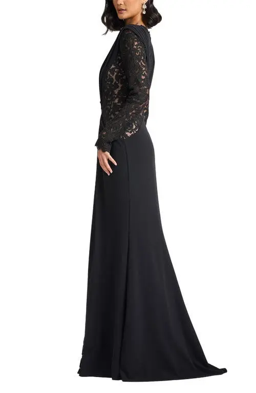 Tadashi Shoji Long Sleeve Lace And Crepe Gown