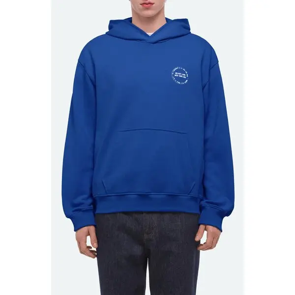 Helmut Lang Stamp Cotton French Terry Pullover Hoodie - Royal Blue