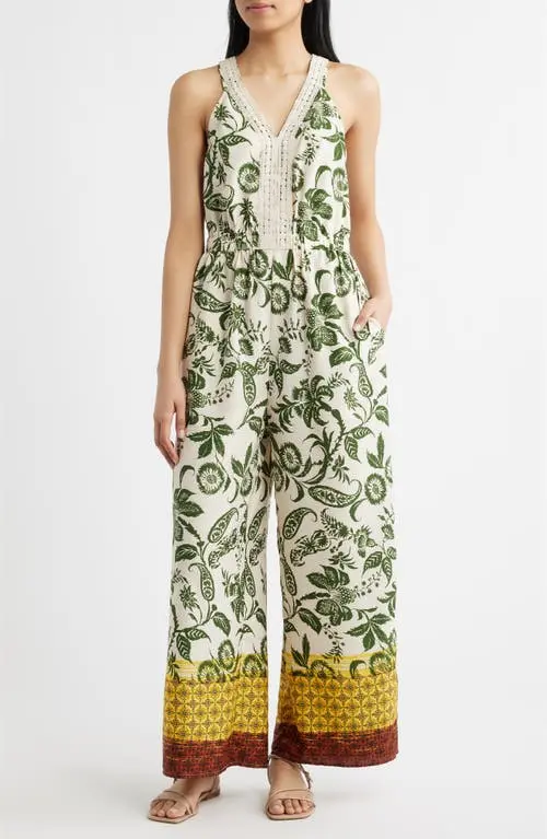 CITY BLUES Sleeveless Wide Leg Jumpsuit - Rust Multi
