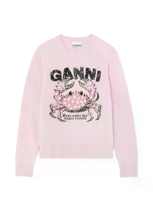 GANNI Crab Intarsia" Crew Neck Sweater - Pink