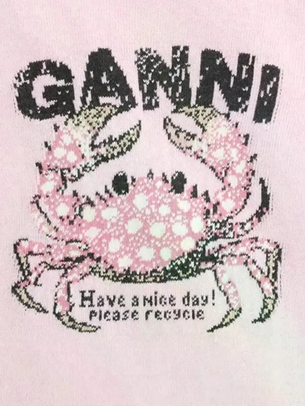 GANNI Crab Intarsia" Crew Neck Sweater - Pink