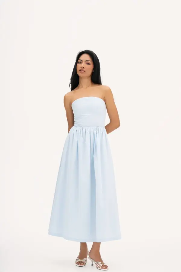 MandiBreeze Rose Dress Midi Silhouette - Blue