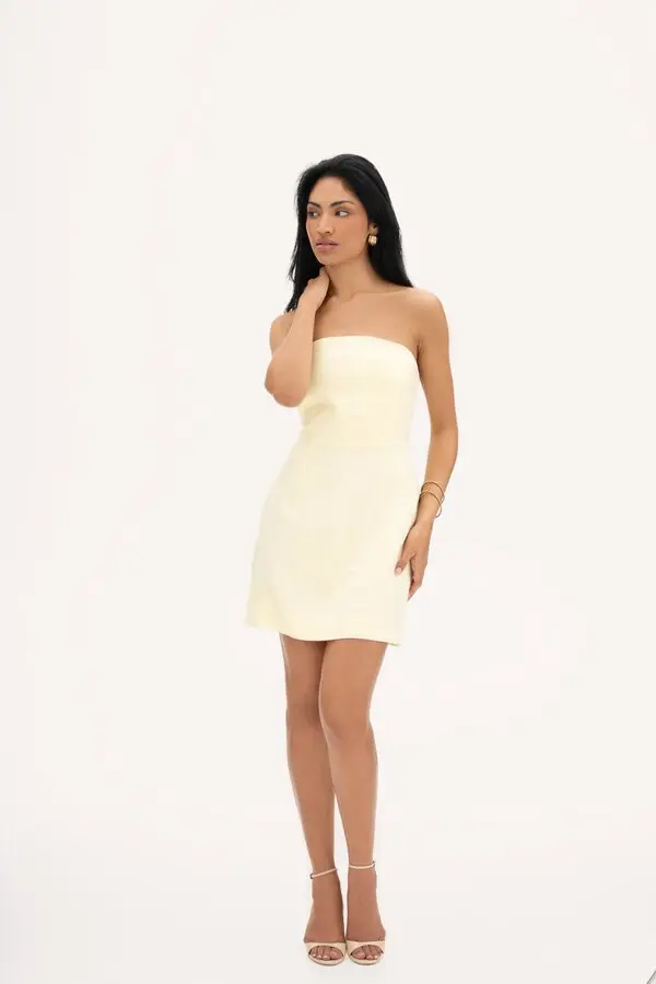 MandiBreeze Lili Dress Linen Mini Strapless Dress - Yellow