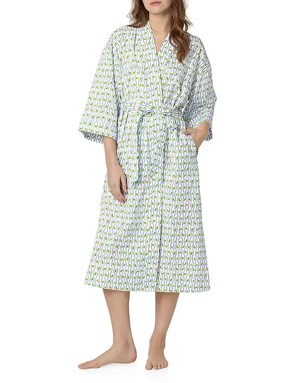 BEDHEAD PAJAMAS Cotton Poplin Kimono Robe - Limencello Stripe
