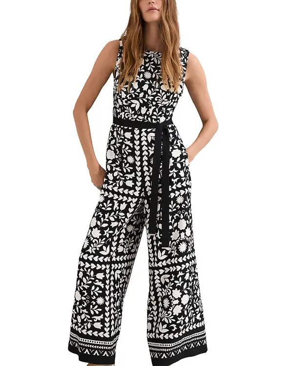 PHASE EIGHT Cyra Jumpsuit With Floral Print And Wide Leg - Black/ivory