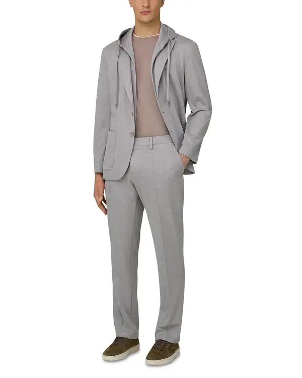 Boggi Milano Regular Fit Jacket With Removable Drawstring Hoodie - Light Grey
