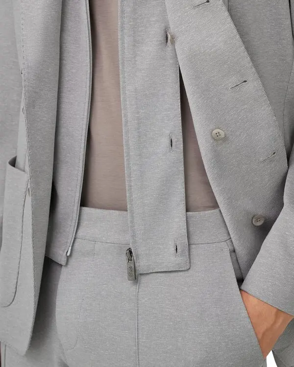 Boggi Milano Regular Fit Jacket With Removable Drawstring Hoodie - Light Grey