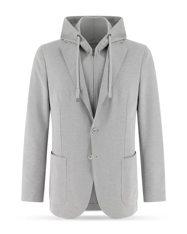Boggi Milano Regular Fit Jacket With Removable Drawstring Hoodie - Light Grey