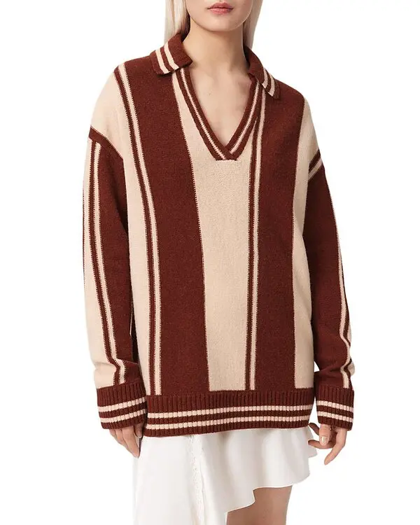 ALLSAINTS Tay Collared Striped Merino Wool Sweater