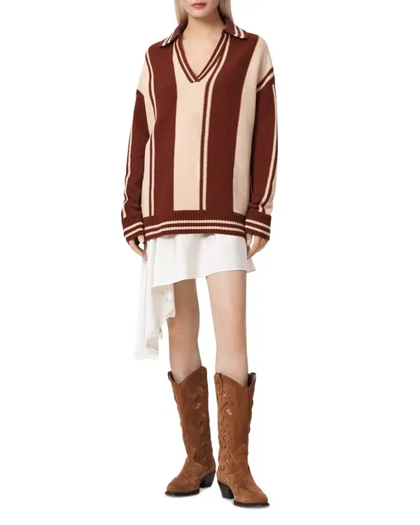ALLSAINTS Tay Collared Striped Merino Wool Sweater