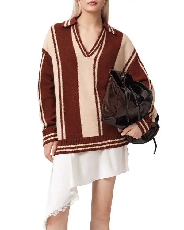 ALLSAINTS Tay Collared Striped Merino Wool Sweater