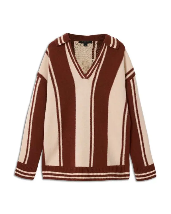 ALLSAINTS Tay Collared Striped Merino Wool Sweater