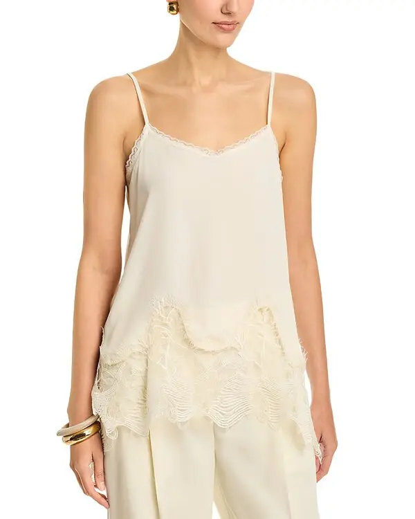 Fabiana Filippi Lace Trimmed Crepe De Chine Camisole - Light Beige