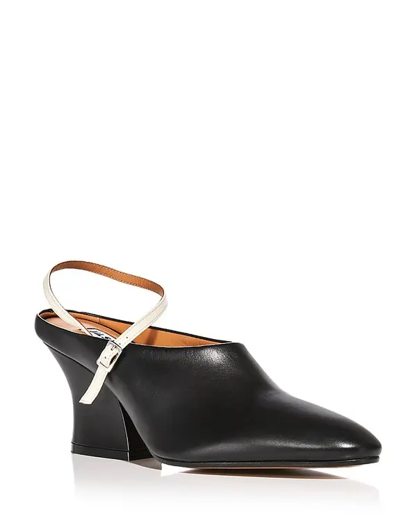 JIL SANDER Leather Mule Pumps With Ankle Strap And Block Heel
