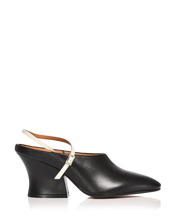 JIL SANDER Leather Mule Pumps With Ankle Strap And Block Heel