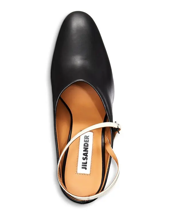 JIL SANDER Leather Mule Pumps With Ankle Strap And Block Heel