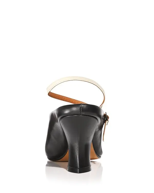JIL SANDER Leather Mule Pumps With Ankle Strap And Block Heel