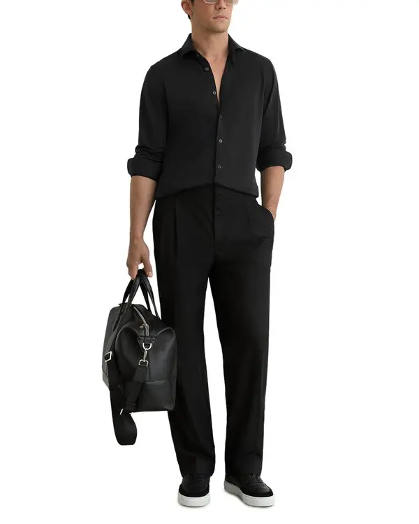 REISS Davaro Regular Fit Stretch Cutaway Shirt - Washed Black