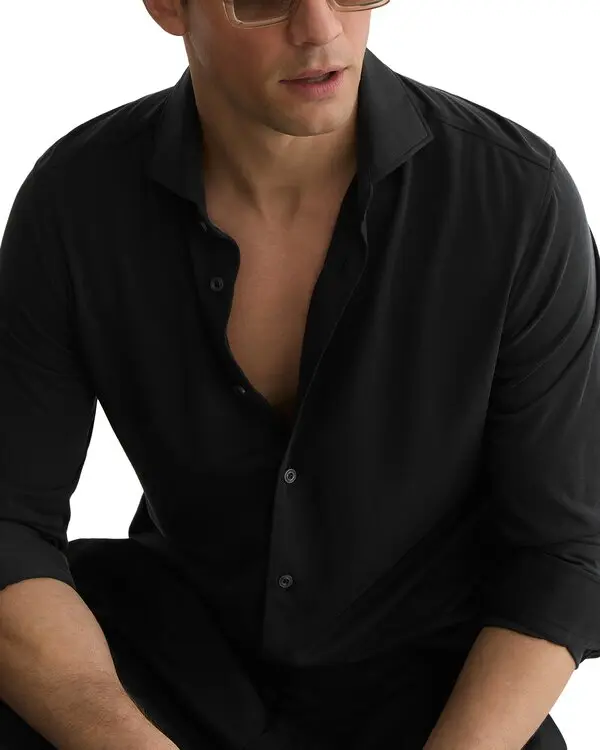 REISS Davaro Regular Fit Stretch Cutaway Shirt - Washed Black