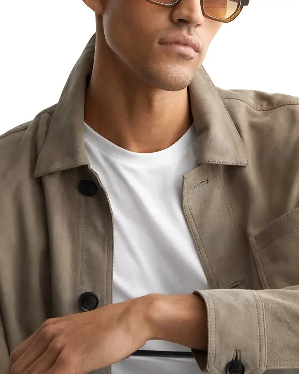 REISS Danny Regular Fit Suede Worker Jacket - Soft Sage