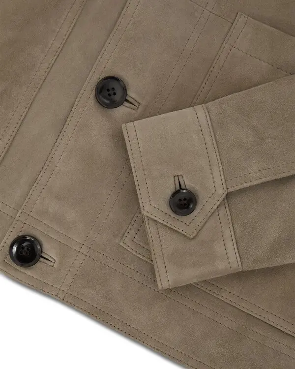 REISS Danny Regular Fit Suede Worker Jacket - Soft Sage