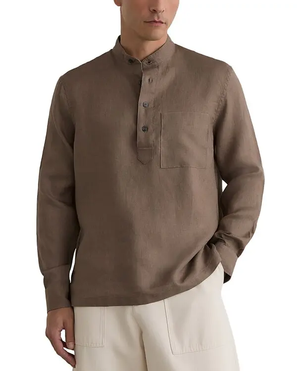 REISS Trident Regular Fit Granddad Shirt - Soft Brown