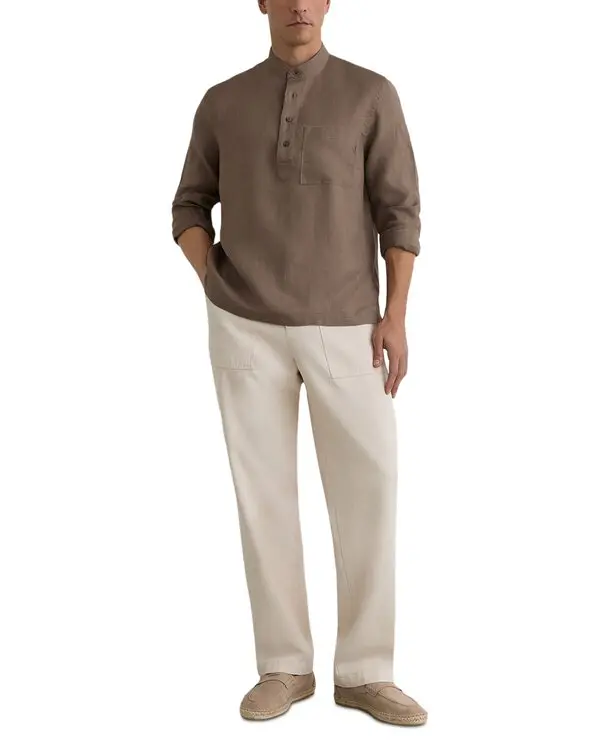REISS Trident Regular Fit Granddad Shirt - Soft Brown