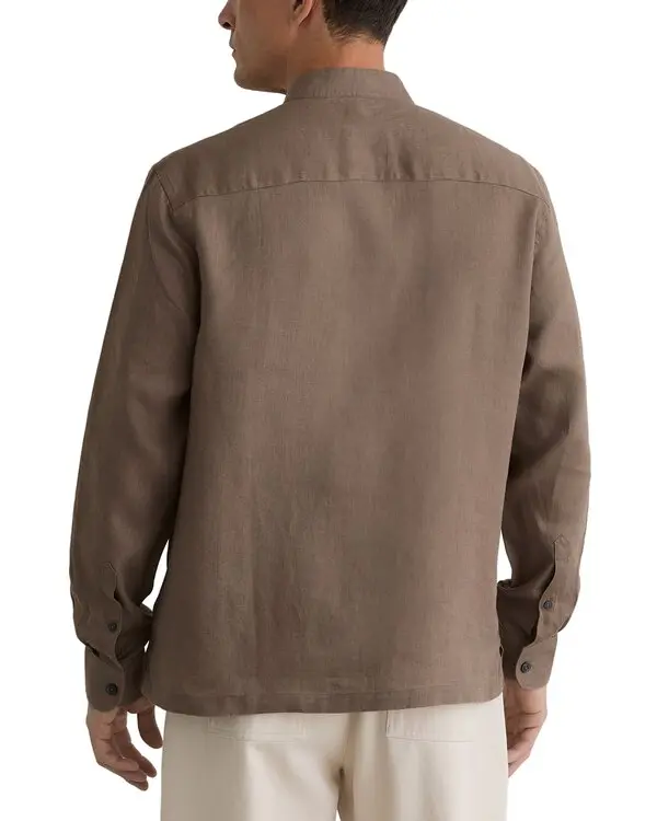 REISS Trident Regular Fit Granddad Shirt - Soft Brown