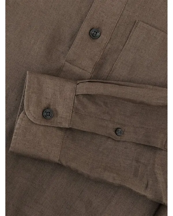 REISS Trident Regular Fit Granddad Shirt - Soft Brown
