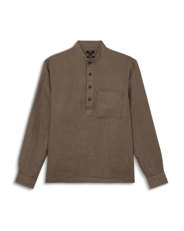 REISS Trident Regular Fit Granddad Shirt - Soft Brown