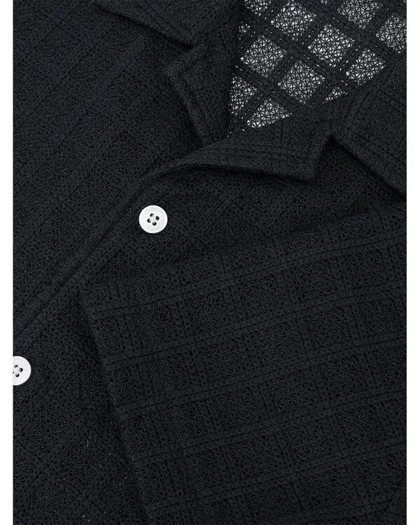 REISS Short Sleeve Crochet Tile Cuban Collar Shirt