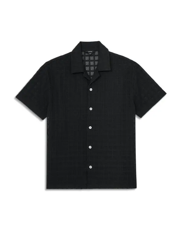 REISS Short Sleeve Crochet Tile Cuban Collar Shirt