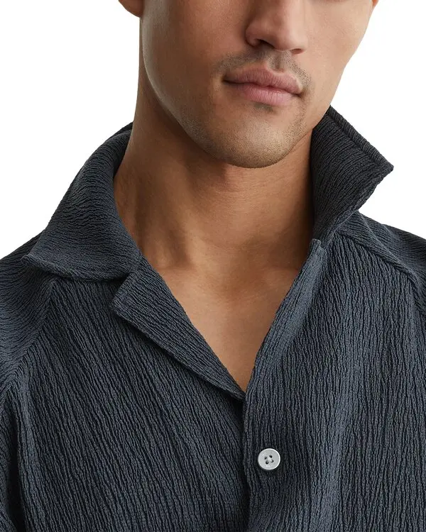 REISS Knox Short Sleeve Textured Raglan Shirt - Airforce Blue