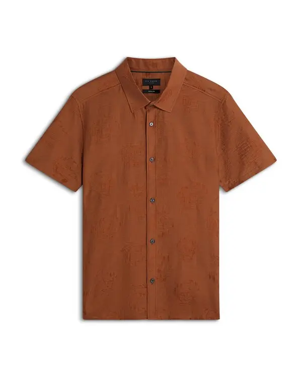 Ted Baker London Fabiane Short Sleeve Regular Fit Floral Jacquard Shirt - Brown Red